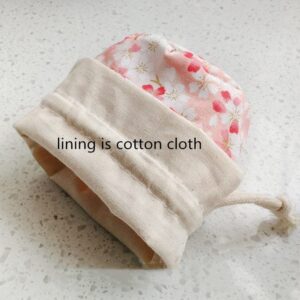 Round Bottom Jewelry Pouch Small Cotton Cloth Drawstring Jewellery Gift Pouches Printed Packaging Jewelry Storage Bags (W 3.15 x H 5.51 Inches, fuchsia (cherry blossoms）)