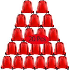 kuuqa 20 pcs drawstring backpack bags string backpack bulk sport gym sack bags for school traveling and storage (red)