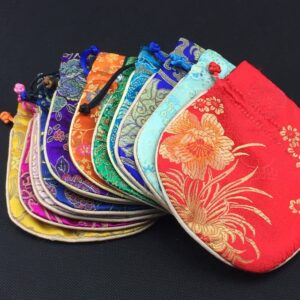 cotton filled chinese silk brocade jewelry pouch floral drawstring small brand craft packaging bag birthday party - (color: red)