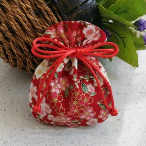 printed cotton cloth jewelry gift pouch small drawstring jewellery packaging bag bracelet necklace earrings ring storage bags (50, red)