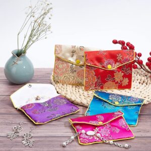 NBEADS 10 Pcs Silk Jewelry Pouch with Zipper, 4"×5" Chinese Silk Pouches Travel Jewelry Pouch Small Zippered Jewelry Pouches Asian Jewelry Pouch for Traveling Jewelry, Wedding Gift Package