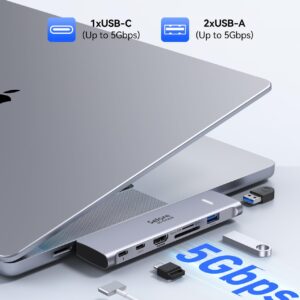 USB C Adapter HDMI Hub for MacBook Pro/Air M1 M2 2023 2022 2021 13"15"16",Mac USB Adapter 7-in-2, MacBook Accessories with HDMI,Thunderbolt 3, USB C and 2 USB A 3.0 Data Ports, SD&microSD Card Reader