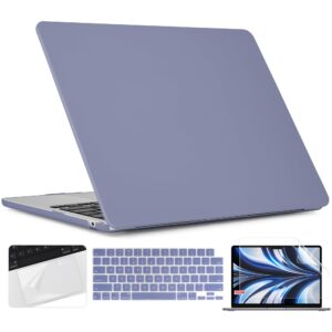 twolskoo for m3 macbook air 13.6 inch case 2022 2023 2024 release a2681 m2 a3113, matte hard shell cover with trackpad film & keyboard cover & screen film for macbook air 13.6", cream lavender grey