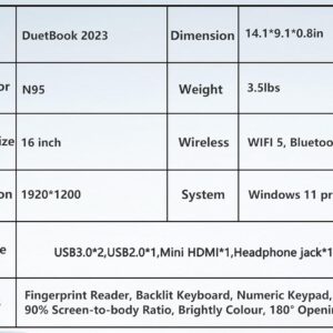 FUNYET 16 Inch Laptop Computer, Gaming Laptop, 16GB RAM 512GB SSD, Intel 12th Gen N95 Processor(up to 3.4GHz), FHD 1920 * 1200, 180 Angle Opening, Fingerprint Unlock, Backlit Keyboard, Windows 11 Pro