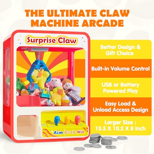 JOYIN Claw Machine Arcade Toy with LED Light & Adjustable Sound, Rechargable Dispenser Toys Mini Vending Machine for Kids - Perfect Christmas & Birthday Big Gifts for Kids, Ages 3+