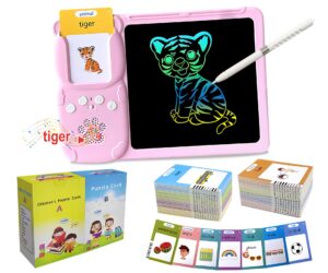 rylai toddler toys drawing tablet with talking flash card, drop resistant lcd writing tablet,510 sight words pocket speech audible flashcards, learning & education toys for 2,3,4,5,6 years old pink