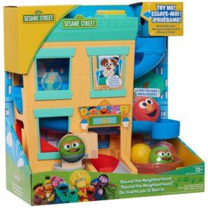 sesame street 'round the neighborhood 4-piece ball drop playset and figures, sounds and phrases, kids toys for ages 12 month by just play