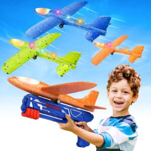 fuwidvia 3 pack airplane launcher toys, 13.2'' led foam glider catapult plane toy for boys, 2 flight modes outdoor flying toys birthday gifts for boys girls 4 5 6 7 8 9 10 11 12 year old