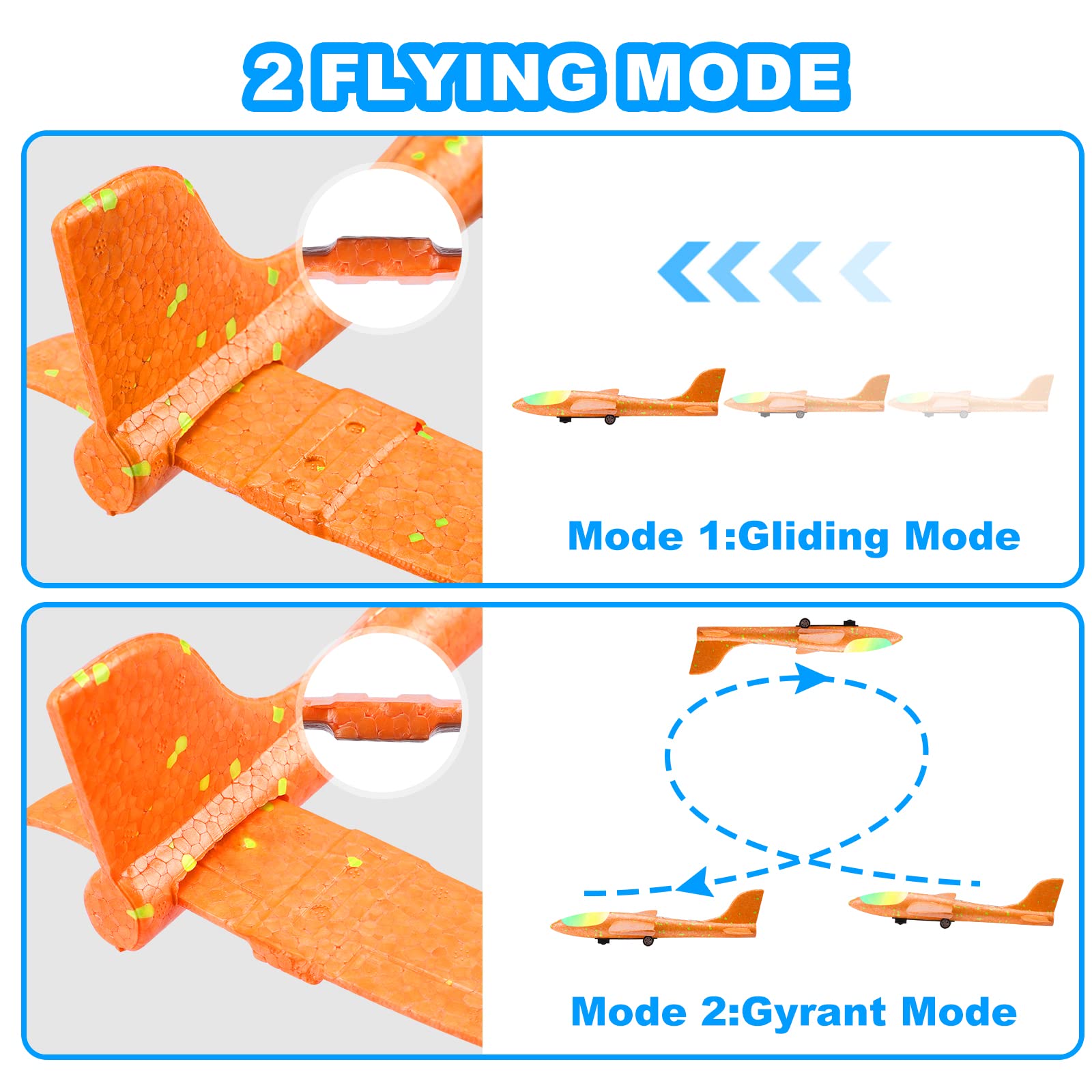 Fuwidvia 3 Pack Airplane Launcher Toys, 13.2'' LED Foam Glider Catapult Plane Toy for Boys, 2 Flight Modes Outdoor Flying Toys Birthday Gifts for Boys Girls 4 5 6 7 8 9 10 11 12 Year Old