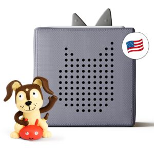 toniebox audio player starter set with playtime puppy - listen, learn, and play with one huggable little box - gray