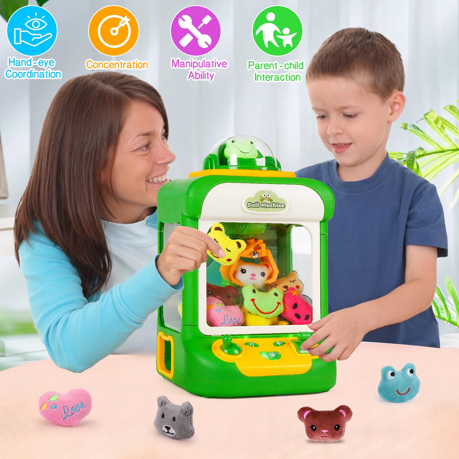 Claw Machine for Kids, Mini Candy Vending Doll Machines with Music Light & Plush Grabber Prize Toys for Girl Boy 4-6 6-8 Electronic Indoor Arcade Game Party Easter Birthday Gift for 4 5 6 7 8 Year Old