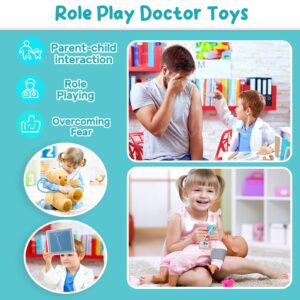 CUTE STONE Toy Doctor Kit for Kids, Wooden Toy Medical Kit with Real Stethoscope and Storage Bag, Pretend Play Dentist Set for Boys Girls, Toddlers Role Play Doctor Toys Gift for Age 3 4 5 6 Year Old