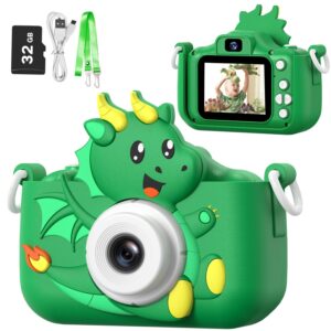 goopow kids selfie camera toys for girls age 3-9,children digital video camera toy with cat soft silicone cover,christmas birthday festival gifts for 3-9 year old girls and boys- 32gb sd card included