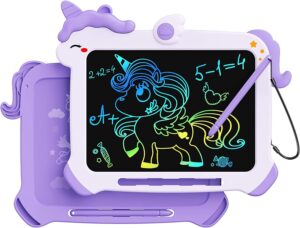 lcd writing tablet for kids, unicorn colorful screen doodle board, toddler educational travel toys, christmas birthday gift for 3 4 5 6 7 year old girls purple