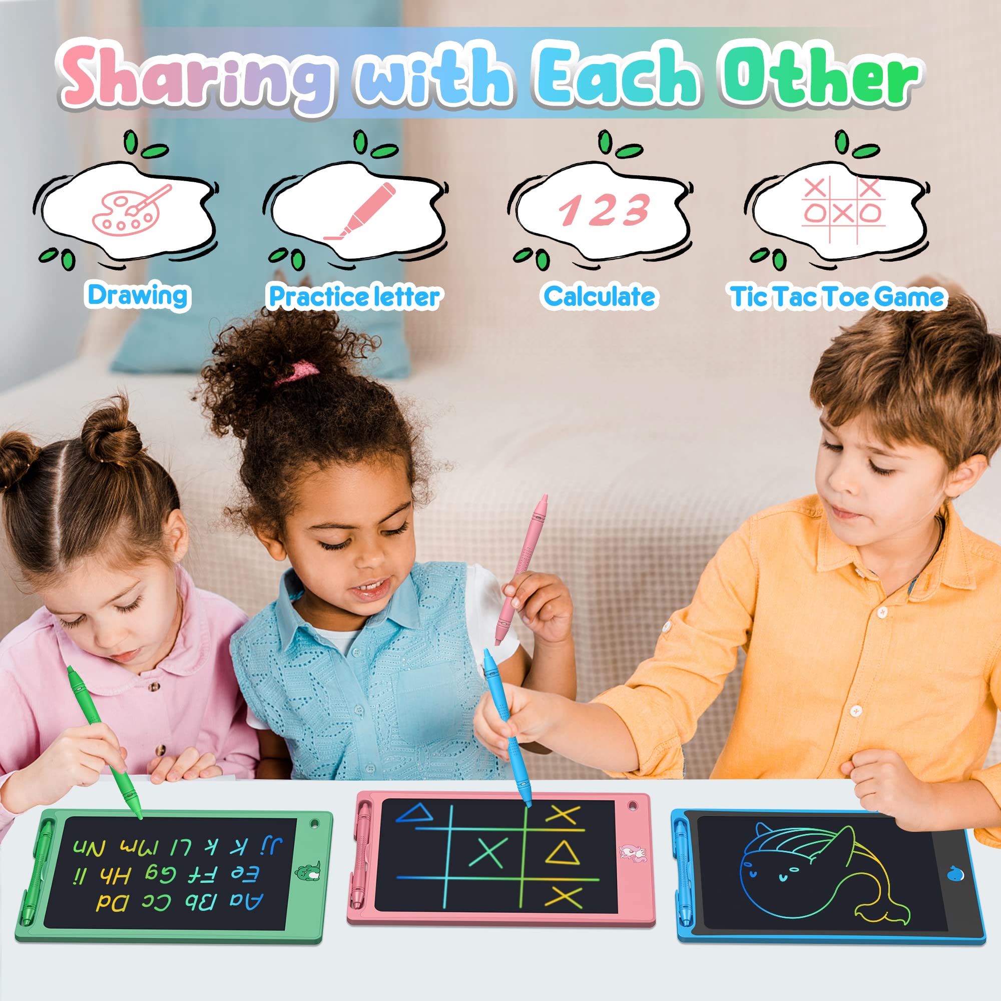 FLUESTON LCD Writing Tablet for Kids,Drawing Tablet for Boys Girls 3 4 5 6 7 8 Year,8.8 Inch 3pcs in 1 Pack Drawing Pad Toy Christmas Birthday Gifts for Toddler,Doodle Board Cute Dinosaur Unicorn