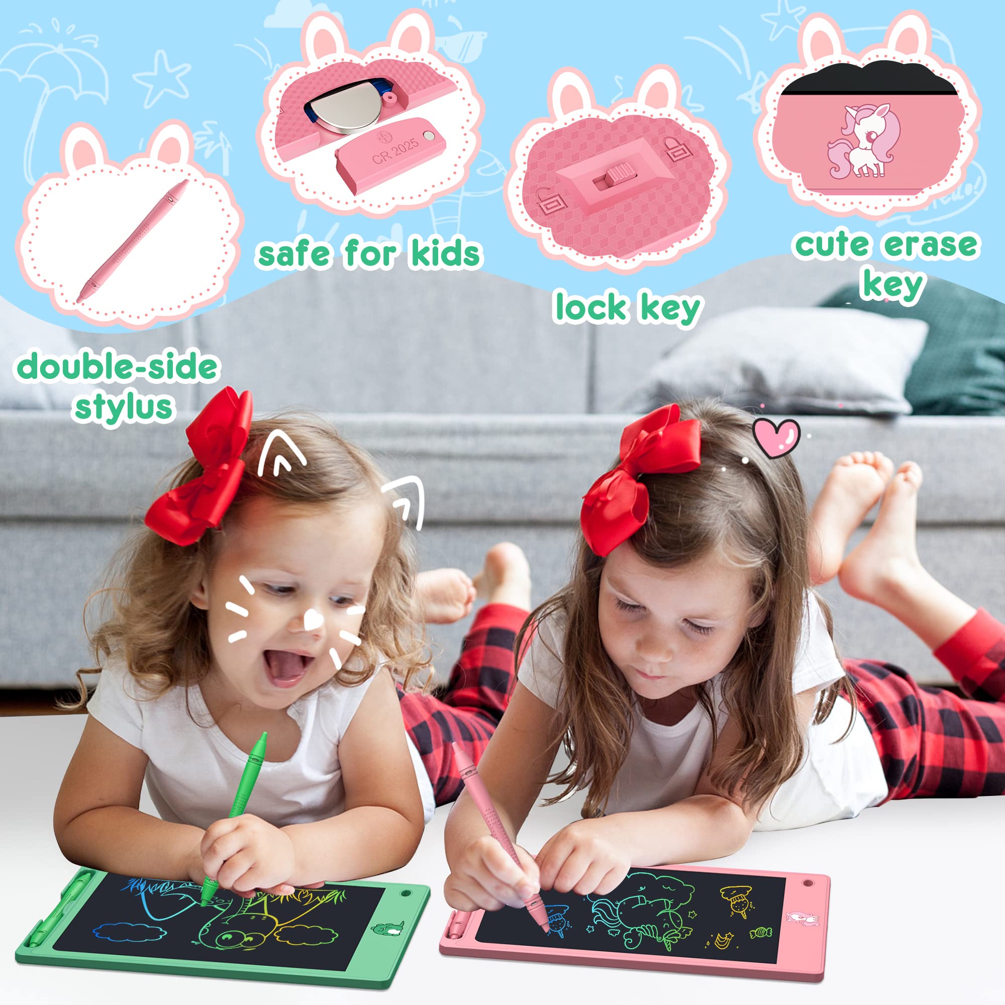 FLUESTON LCD Writing Tablet for Kids,Drawing Tablet for Boys Girls 3 4 5 6 7 8 Year,8.8 Inch 3pcs in 1 Pack Drawing Pad Toy Christmas Birthday Gifts for Toddler,Doodle Board Cute Dinosaur Unicorn