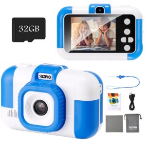 suziyo kids camera, best birthday electronic toys for children, digital video camcorder for toddlers age 3 4 5 6 7 8 9 years old boys girls (with 32g micro sd card,blue)