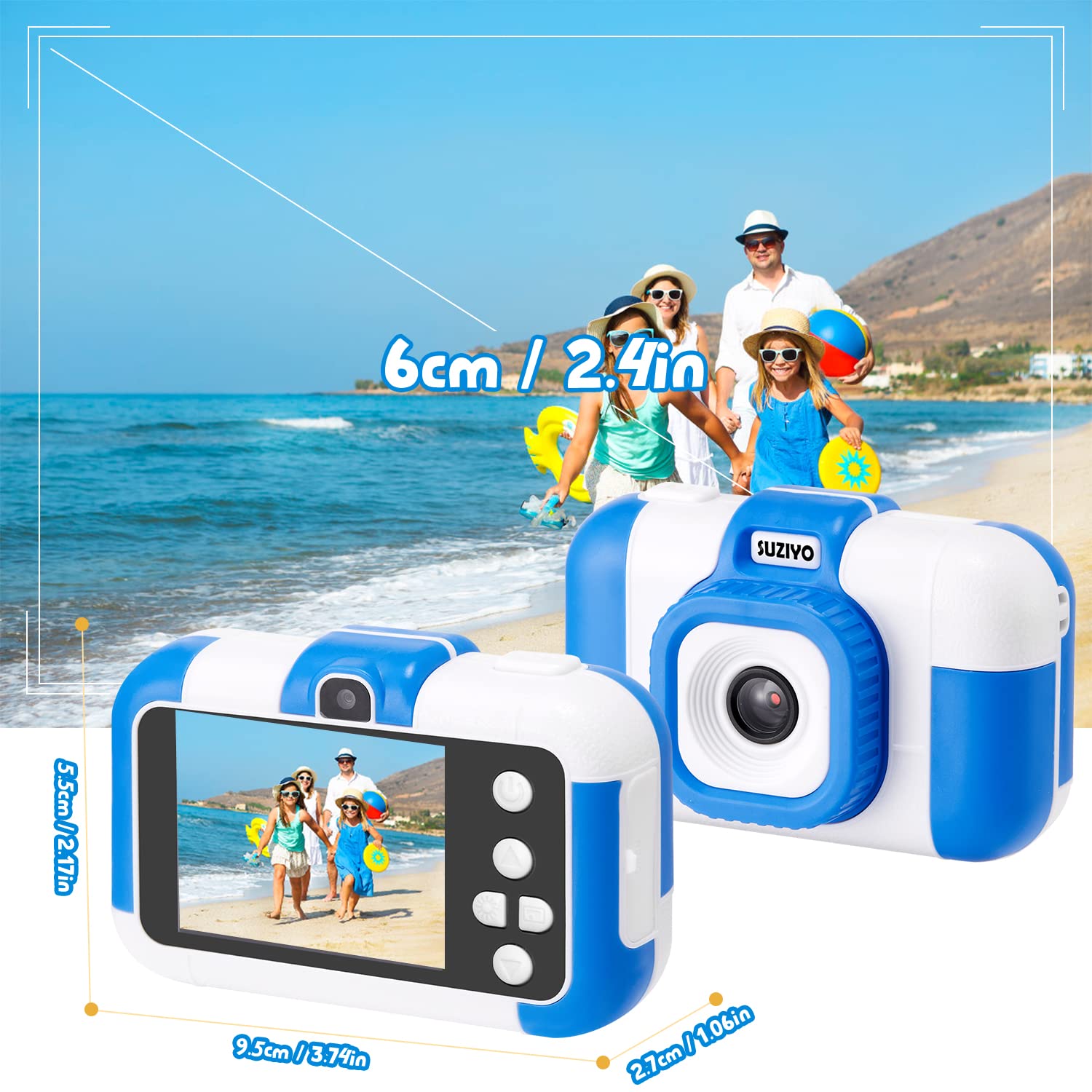 SUZIYO Kids Camera, Best Birthday Electronic Toys for Children, Digital Video Camcorder for Toddlers Age 3 4 5 6 7 8 9 Years Old Boys Girls (with 32G Micro SD Card,Blue)