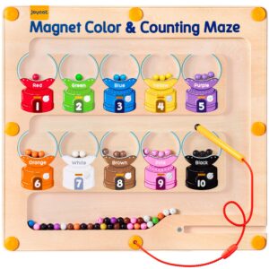 joycat magnetic color & number maze - montessori wooden color matching learning counting puzzle board - toddler fine motor skills toys for boys girls 3 4 5 years old