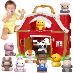 kmuysl toys for 1 2 3 years old boys girls, big red barn farm animal playset for boys girls, learning toys, montessori toys, christmas birthday easter gift for baby kids toddlers age 12-18 months