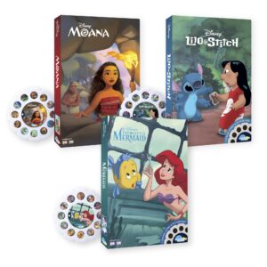 moonlite storytime storybook reels, 3 story set, moana, lilo and stitch, the little mermaid, digital stories for projector, toddler early learning gifts for kids ages 12 months and up