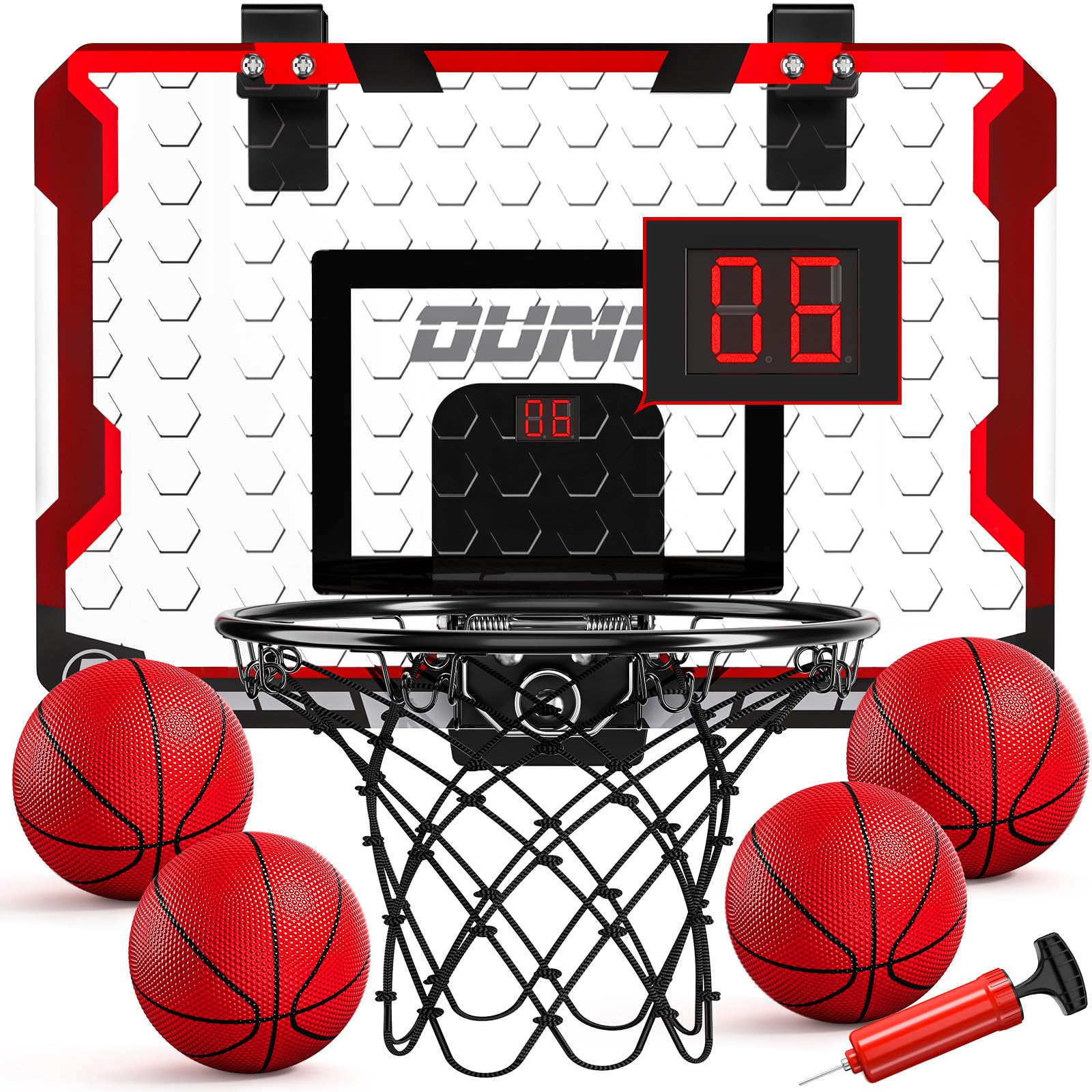 TEMI Basketball Hoop Indoor, Mini Basketball Hoop with 4 Balls & Electronic Scoreboard, Over The Door Basketball Hoop, Basketball Toys for Boys Girls Age 5 6 7 8 9 10 11 12 - Kids & Teens Gift Ideas