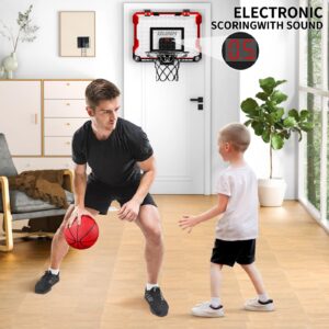 TEMI Basketball Hoop Indoor, Mini Basketball Hoop with 4 Balls & Electronic Scoreboard, Over The Door Basketball Hoop, Basketball Toys for Boys Girls Age 5 6 7 8 9 10 11 12 - Kids & Teens Gift Ideas