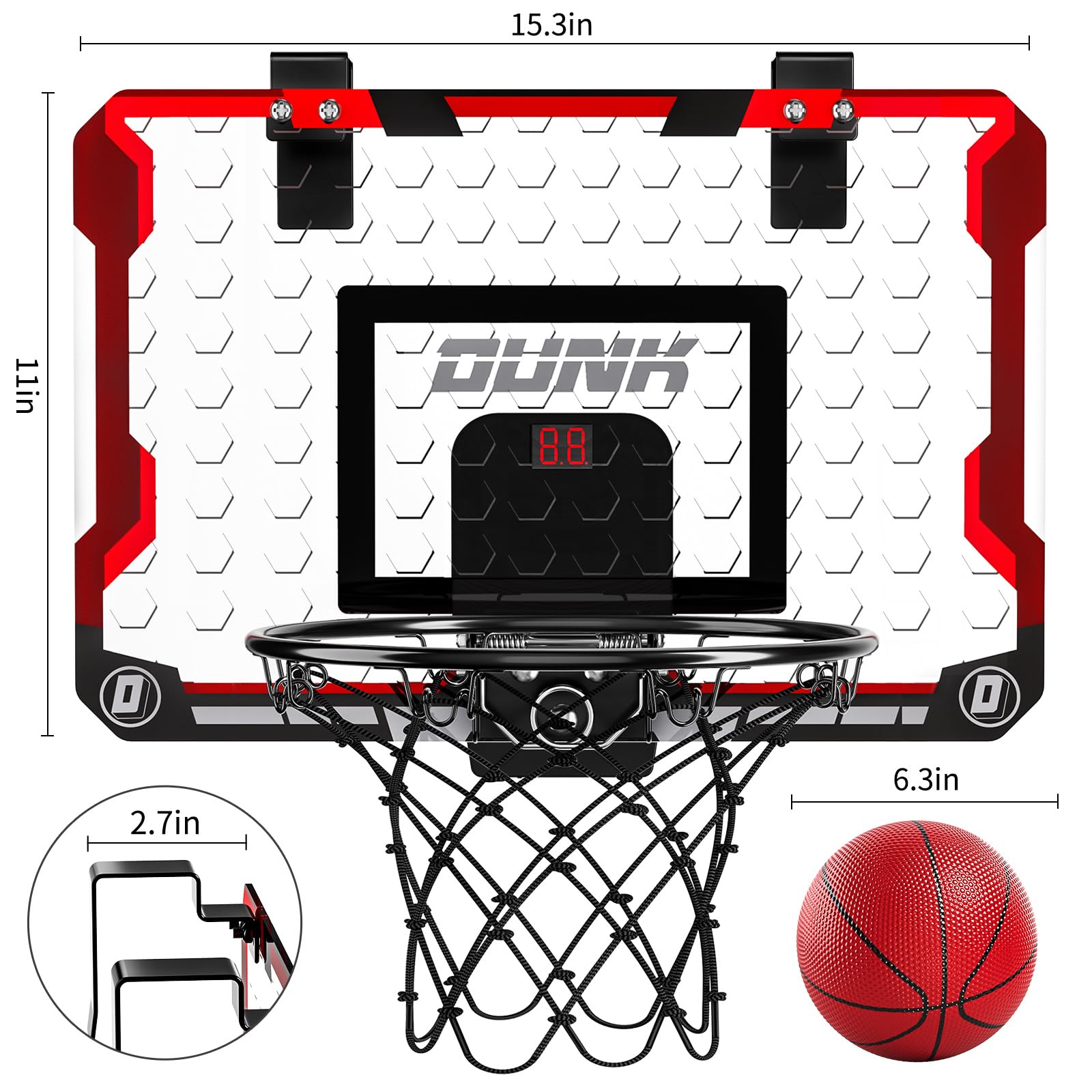 TEMI Basketball Hoop Indoor, Mini Basketball Hoop with 4 Balls & Electronic Scoreboard, Over The Door Basketball Hoop, Basketball Toys for Boys Girls Age 5 6 7 8 9 10 11 12 - Kids & Teens Gift Ideas