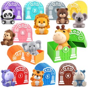 toddler toy for 1 2 3+ years old, learning toy for toddlers with 20pcs safari animal toy, montessori educational toy for kids, easter gift toy with 10 animals &10 houses for babies boys girls