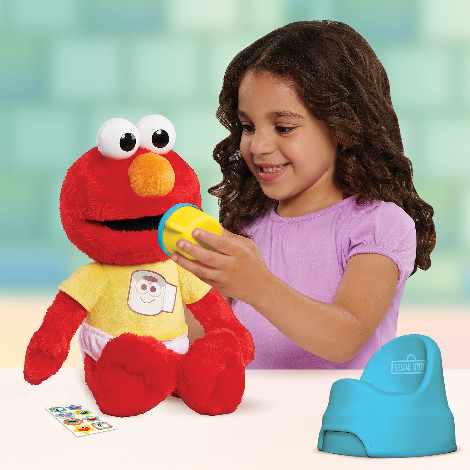 SESAME STREET Potty Time Elmo 12-Inch Sustainable Plush Stuffed Animal, Sounds and Phrases, Potty Training Tool, Officially Licensed Kids Toys for Ages 18 Month by Just Play, Medium