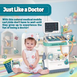 Deluxe Doctor Kit for Toddlers, Pretend Medical Station Set for Boys & Girls, 28 Accessories,Mobile Cart with Lights, Includes Doctor's Uniform、Thermometer, Doctor Kit for Kids 3-5 Years Old