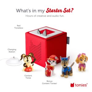 Toniebox Audio Player Starter Set with Chase, Skye, Marshall, and Playtime Puppy - Listen, Learn, and Play with One Huggable Little Box - Red