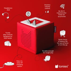 Toniebox Audio Player Starter Set with Chase, Skye, Marshall, and Playtime Puppy - Listen, Learn, and Play with One Huggable Little Box - Red