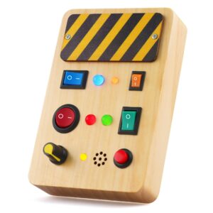 ouriky busy board toys for ages 2-4 toddler boy toys 2-3, wooden travel toys with light up led buttons, sounds educational learning toys toddler gifts for 2-5 boys girls