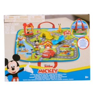 disney junior mickey mouse around the town playmat, 9-piece figures and vehicle playset, officially licensed kids toys for ages 3 up, amazon exclusive