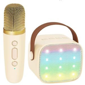 yll kids karaoke machine, portable bluetooth speaker with wireless microphone for adults, karaoke toys gifts for girls ages 4, 5, 6, 7, 8, 9, 10, 12 +year old birthday party (beige)