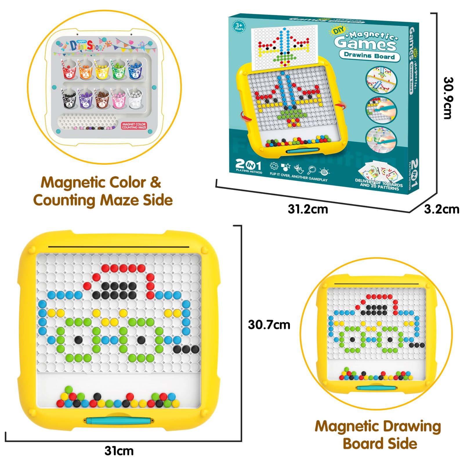 2 In 1 Magnetic Color and Number Maze & Magnetic Drawing Board, Double-Sides Color Matching Learning Counting Puzzle & Drawing Magnet Board, Learning Activities Educational Toys for 3+ Boys Girls