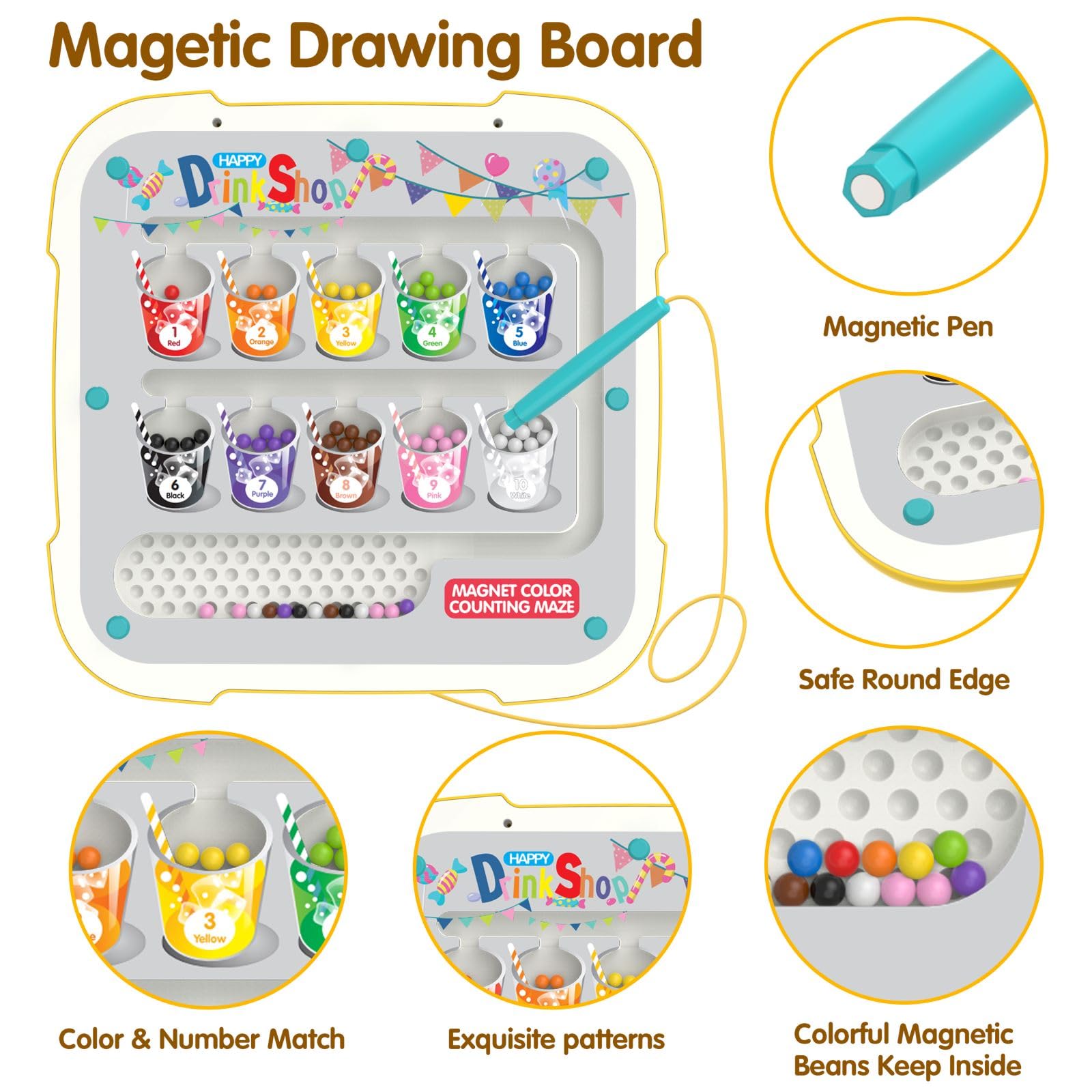 2 In 1 Magnetic Color and Number Maze & Magnetic Drawing Board, Double-Sides Color Matching Learning Counting Puzzle & Drawing Magnet Board, Learning Activities Educational Toys for 3+ Boys Girls