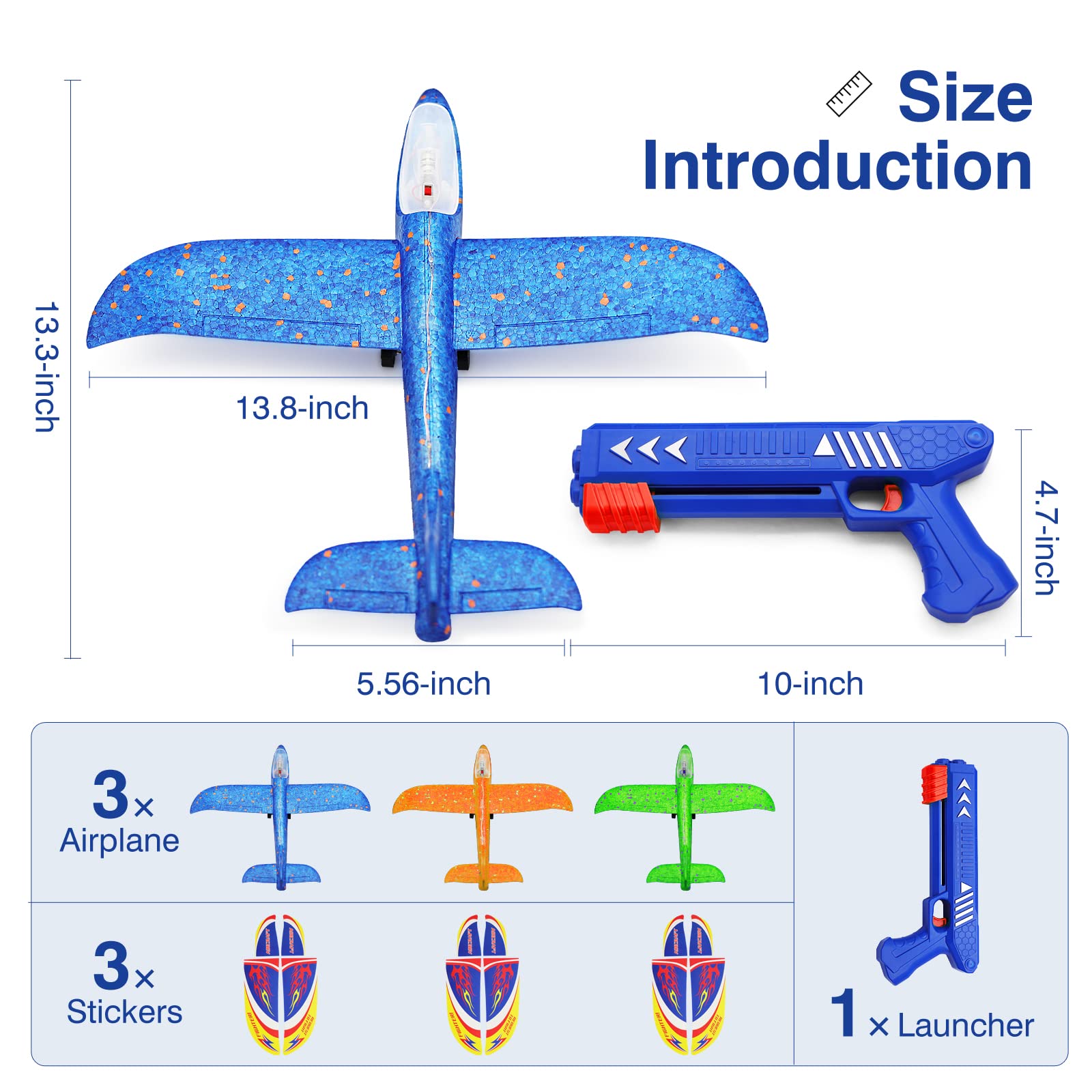 Wesfuner 3 Pack Foam Airplane Launcher Toys, 2 Flight Mode Glider Plane,Kids Flying Toy,3 4 5 6 7 8 9 10 11 12 Year Old Boys Girls Gifts,Outdoor Sport Party Favor