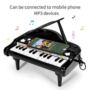 24 Keys,Kids Grand Piano Keyboard Toy for Beginners,3 4 5 6 Years Old Toddler Girl Boy First Birthday Gift,Musical Instrument,w/Microphone,Multiple Sounds,Note Stickers,Recordings,Connecting MP3,Black