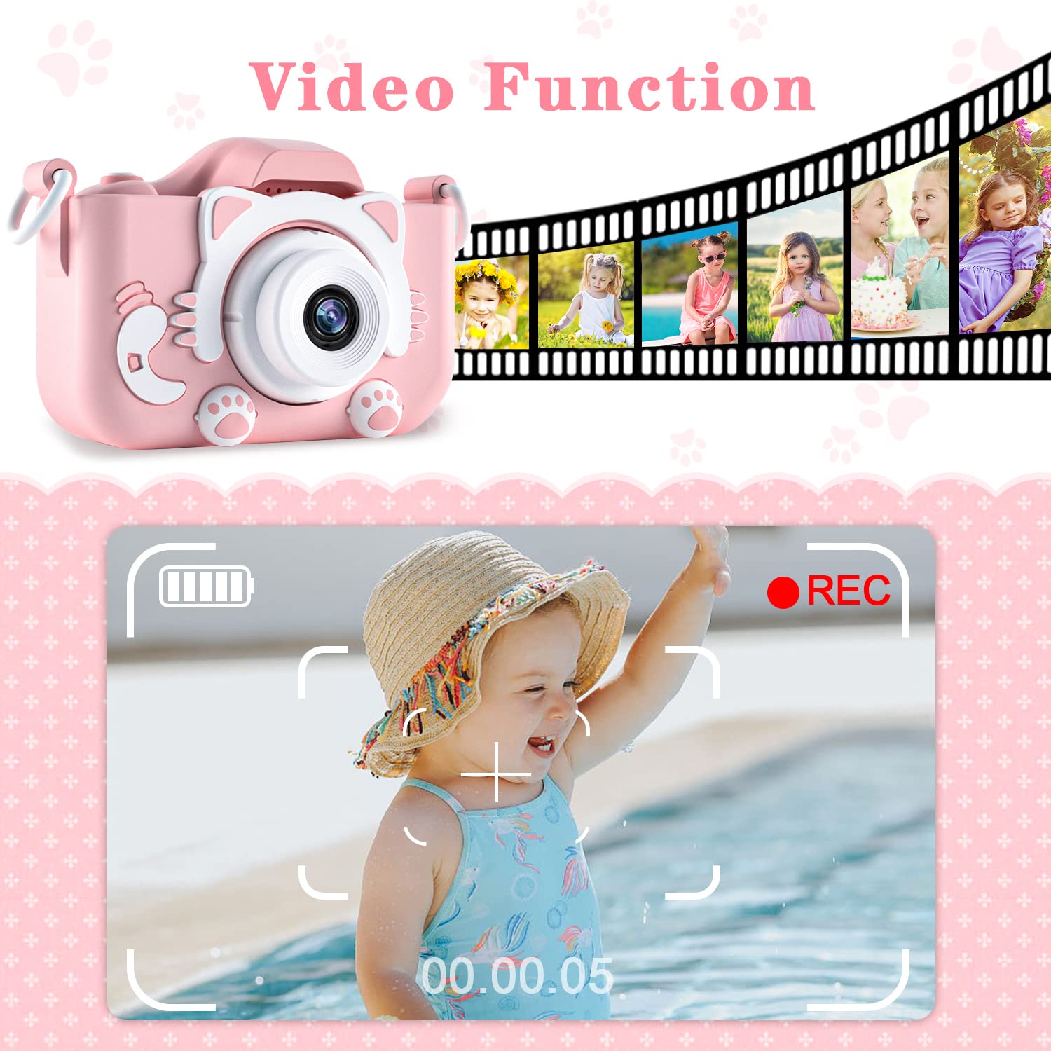 CIMELR Kids Camera Toys for 3 4 5 6 7 8 9 10 11 12 Years Old Boys/Girls, Kids Digital Camera for Toddler with Video, Birthday Festival for Kids, Selfie Camera for Kids, 32GB TF Card