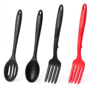 4 pcs silicone serving spoons for cooking plastic spoons fork silicone slotted spoons nonstick large mixing spoon heat resistant cooking utensils for kitchen cooking bake stir draining tool