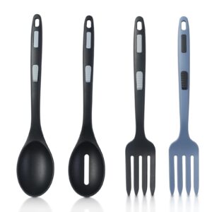 silicone flexible forks for cooking,black slotted spoon 500℉ heat resistant,silicone spoon kitchen spatula set,for noodles,pasta and salad 4-pcs bap free dishwasher safe