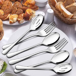 Homikit Stainless Steel 3 Large Serving Spoons, 3 Slotted Serving Spoons, 3 Serving Forks, Metal Serving Utensils Hostess Set for Food Catering Party Buffet Banquet Restaurant, Dishwasher Safe