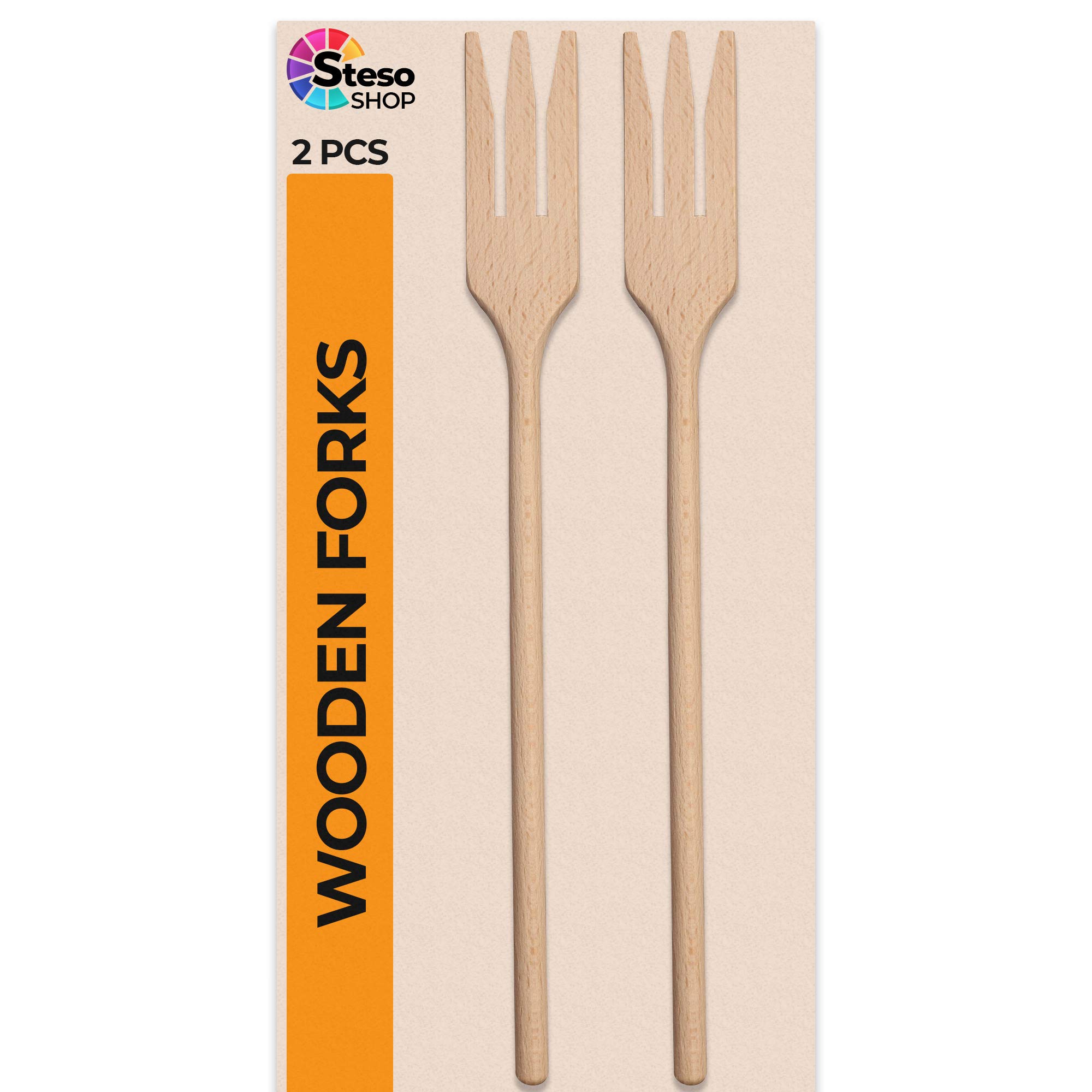 Wooden Forks for Cooking - 2 pcs Wood Fork Set Perfect Size Great for Cooking - Salad Pasta Grill Tasting Fork Wood - Wood Kitchen Utensils