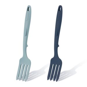 2pcs silicone flexible forks, silicone cooking fork heat resistant, multifunctional nonstick blending fork for cooking utensil for kitchen stir mix mash (lake blue, dark blue)