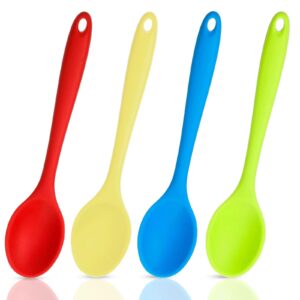 4 pcs mixing spoons for cooking, 8" small silicone spoons nonstick heat resistant kitchen spoon silicone serving spoon stirring spoon for kitchen cooking baking stirring mixing tools