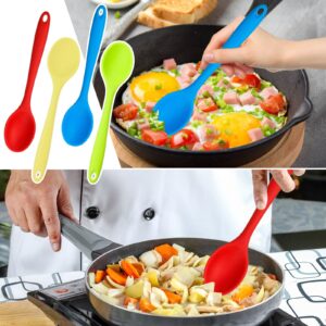 4 Pcs Mixing Spoons for Cooking, 8" Small Silicone Spoons Nonstick Heat Resistant Kitchen Spoon Silicone Serving Spoon Stirring Spoon for Kitchen Cooking Baking Stirring Mixing Tools