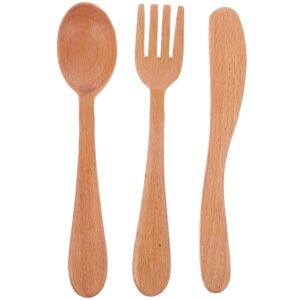 upkoch 1 set wood cutlery wood flatware western food flatware toddler cutlery bamboo utensil steak fork spoon kit household cutlery kit tableware student wooden portable and fork