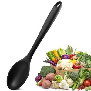 silicone spoon, for kitchen cooking, mixing, stirring, basting, serving and baking, soup and sauce utensil, food grade rubber, nonstick high heat resistant (black)